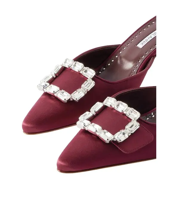 Manolo Blahnik Crystal-embellished Satin Mules - Red
