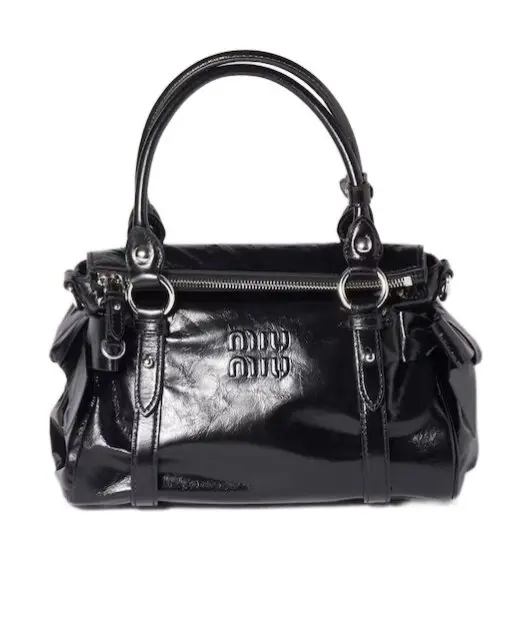 Miu Miu Shiny Leather Top Handle Bag - Black