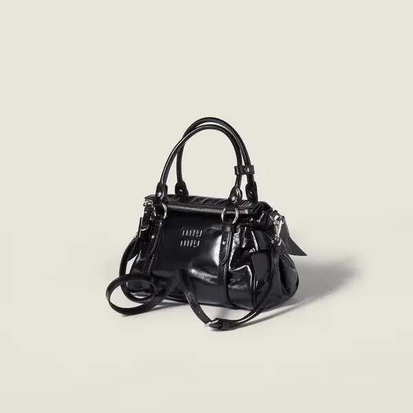 Miu Miu Shiny Leather Top Handle Bag - Black