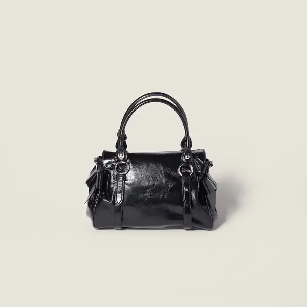 Miu Miu Shiny Leather Top Handle Bag - Black