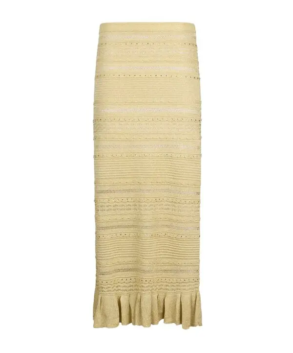 Liu Jo Long Openwork Knit Skirt With Ruffled Hem - Nude