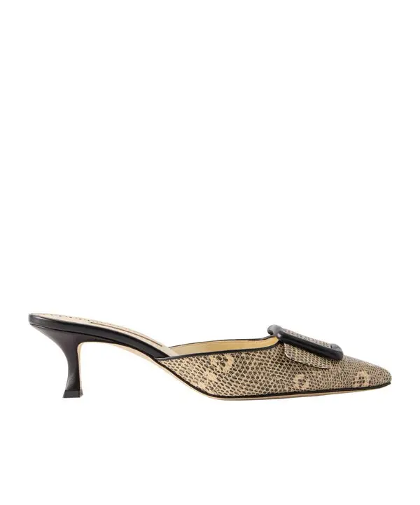 Manolo Blahnik Lizard-effect Leather Mules - Black