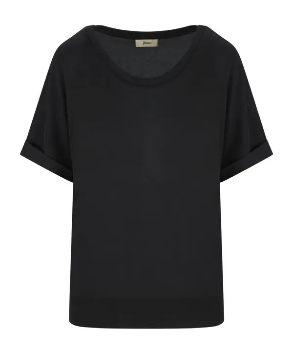 Herno Crewneck Short-sleeved T-shirt With Pleated Detail - Black