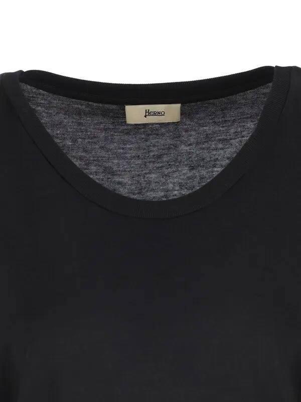 Herno Crewneck Short-sleeved T-shirt With Pleated Detail - Black