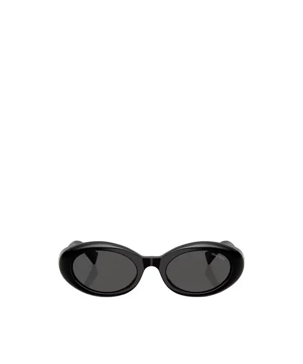 Miu Miu Oval Frame Sunglasses With Logo Detail - Black