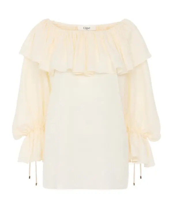 Chloé Long Sleeve Ruffled Silk Blouse - Ivory