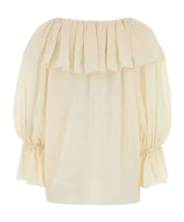 Chloé Long Sleeve Ruffled Silk Blouse - Ivory