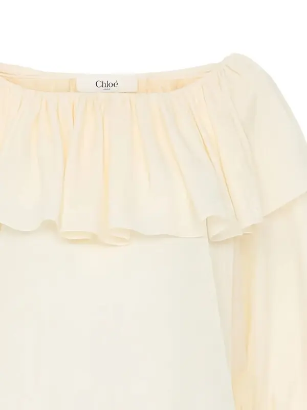 Chloé Long Sleeve Ruffled Silk Blouse - Ivory