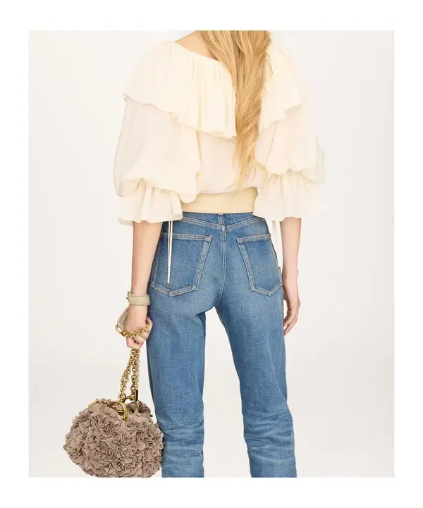 Chloé Long Sleeve Ruffled Silk Blouse - Ivory