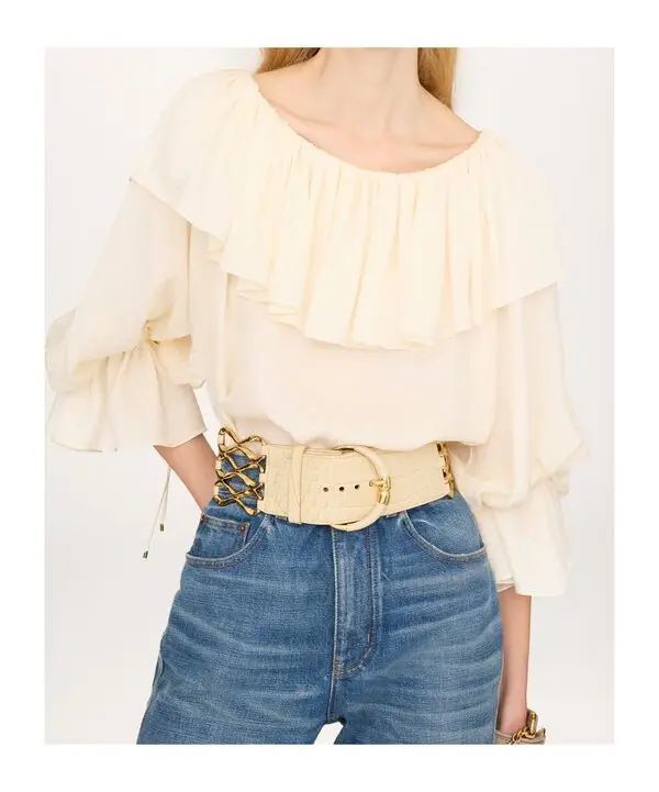 Chloé Long Sleeve Ruffled Silk Blouse - Ivory