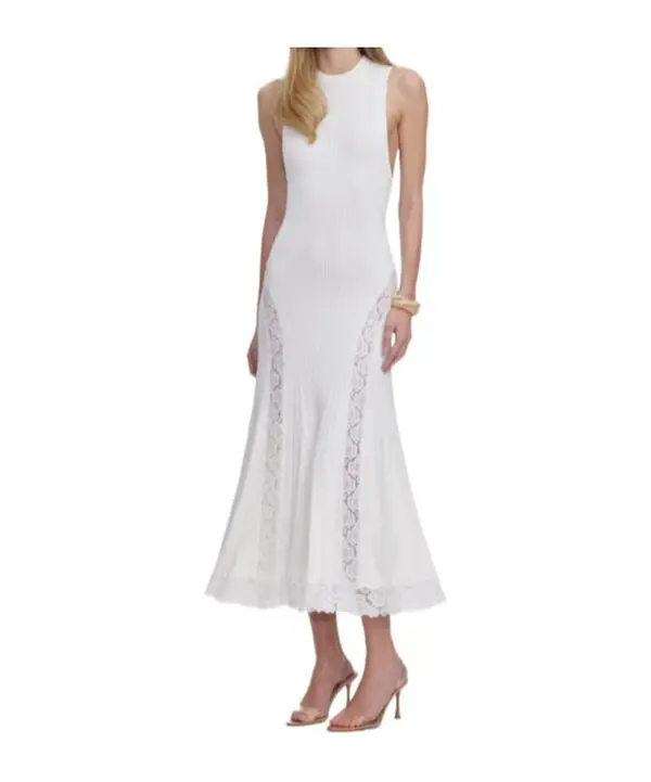SELF-PORTRAIT Lace-panel Knitted Midi Dress
