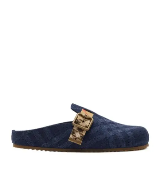 Burberry Urchin Buckle Flat Mules - Navy