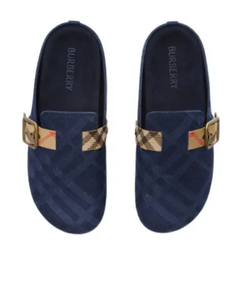 Burberry Urchin Buckle Flat Mules - Navy