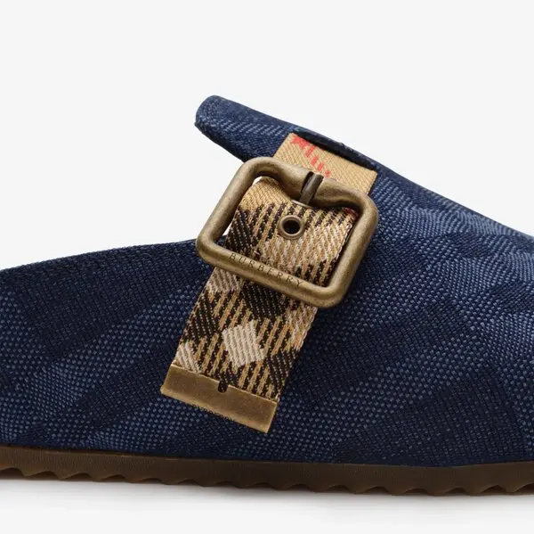 Burberry Urchin Buckle Flat Mules - Navy