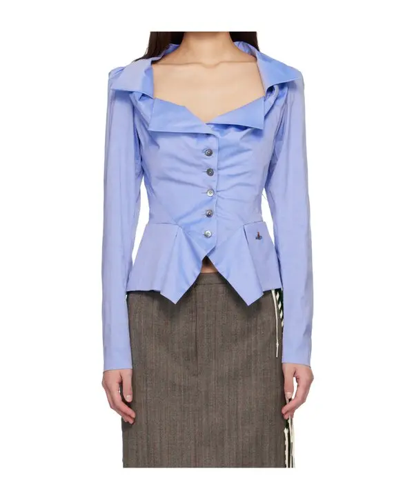 VIVIENNE WESTWOOD Long-sleeved Shirt With Ruffled Hem - Blue
