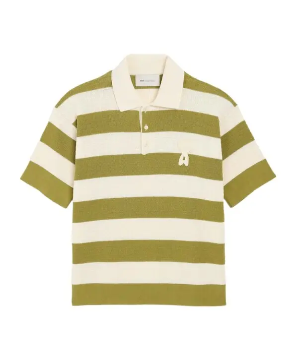 AMI Paris Striped Short Sleeved Polo Shirt - White