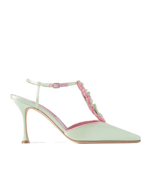 Manolo Blahnik Appliquéd Satin Mary Jane Pumps