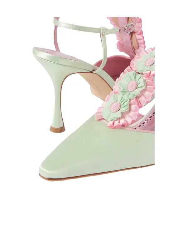 Manolo Blahnik Appliquéd Satin Mary Jane Pumps