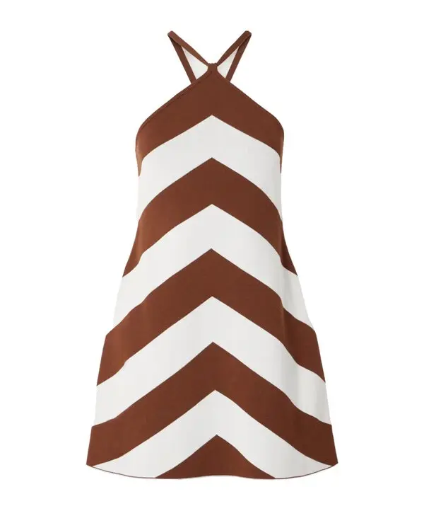 Cult Gaia Nelson Striped Jacquard-knit Halterneck Mini Dress - Brown