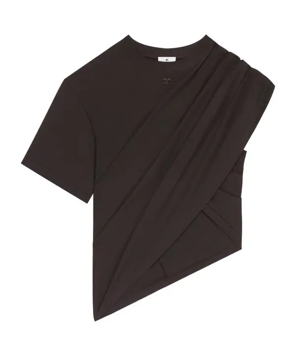 COURREGES Courrèges Asymmetrical Twist T-shirt - Chocolate-colored