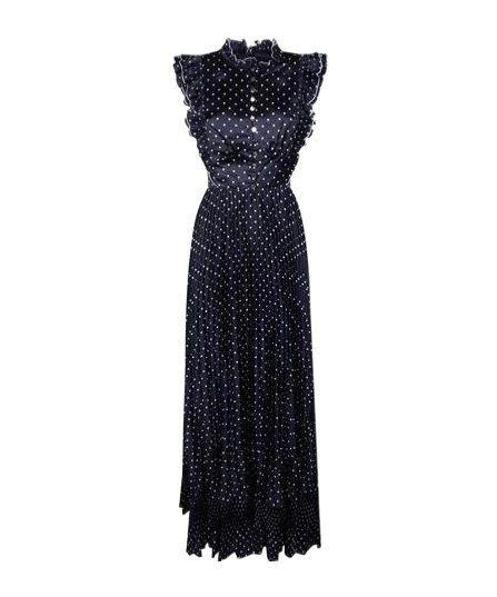 SELF-PORTRAIT Ruffled Polka Dot Maxi Dress - Black