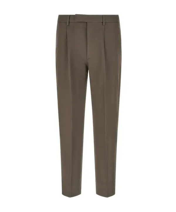 Zegna Pleated Slim Fit Trousers - Brown
