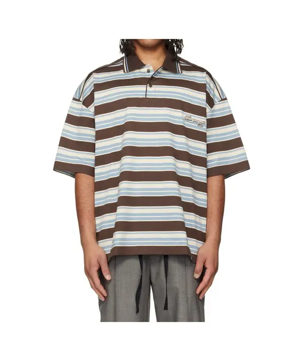 WOOYOUNGMI Striped Short-sleeved Polo Shirt