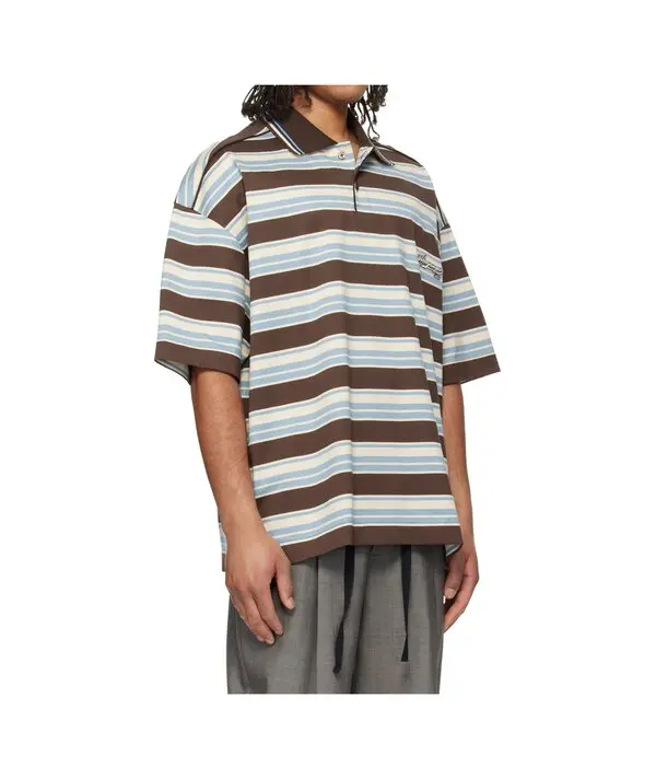 WOOYOUNGMI Striped Short-sleeved Polo Shirt