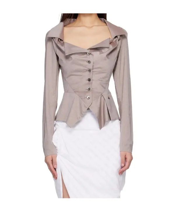 VIVIENNE WESTWOOD Long-sleeved Shirt With Ruffled Hem - Brown