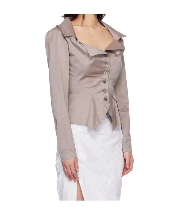 VIVIENNE WESTWOOD Long-sleeved Shirt With Ruffled Hem - Brown