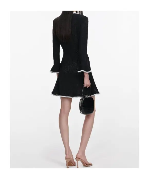 SELF-PORTRAIT Knitted A-line Mini Dress With Lace Trims