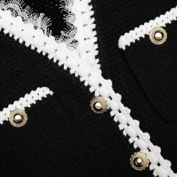 SELF-PORTRAIT Knitted A-line Mini Dress With Lace Trims