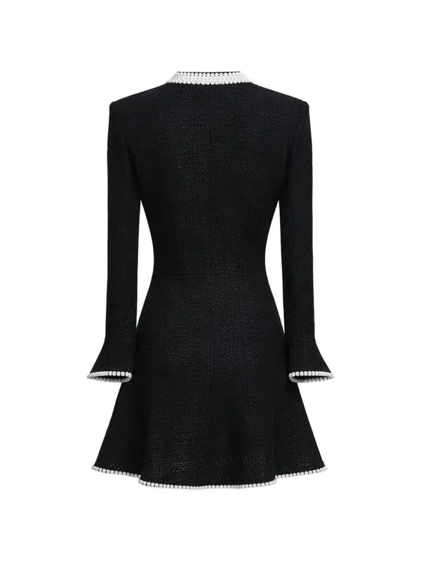 SELF-PORTRAIT Knitted A-line Mini Dress With Lace Trims