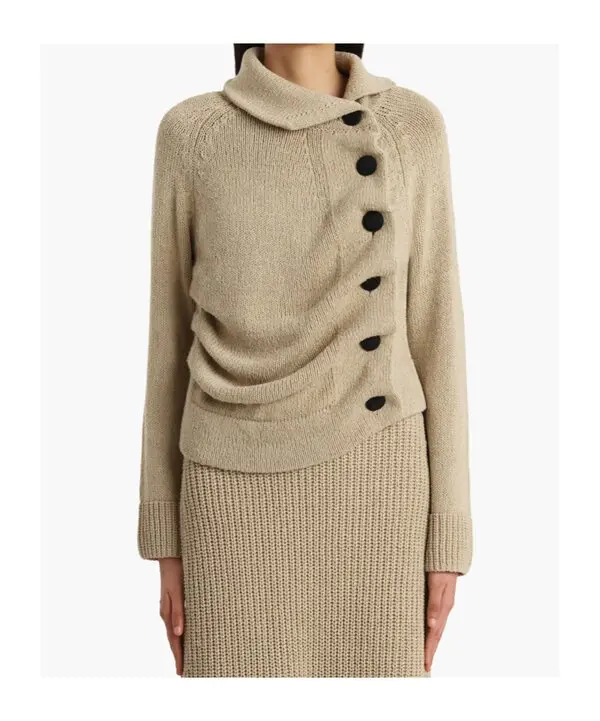 Khaite Lorrai Asymmetrical Draped Cardigan - Beige