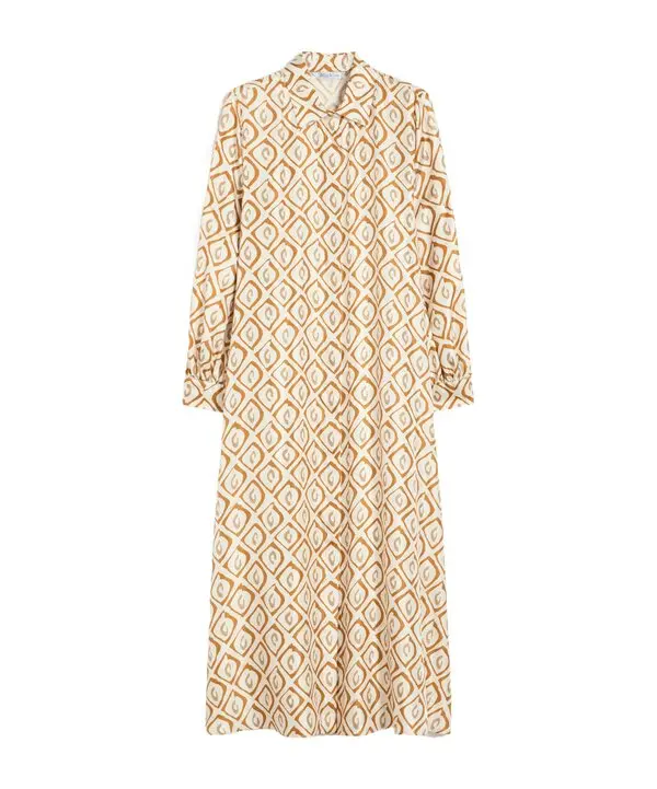 Max Mara Printed Silk Shirt Dress With Belt - Beige