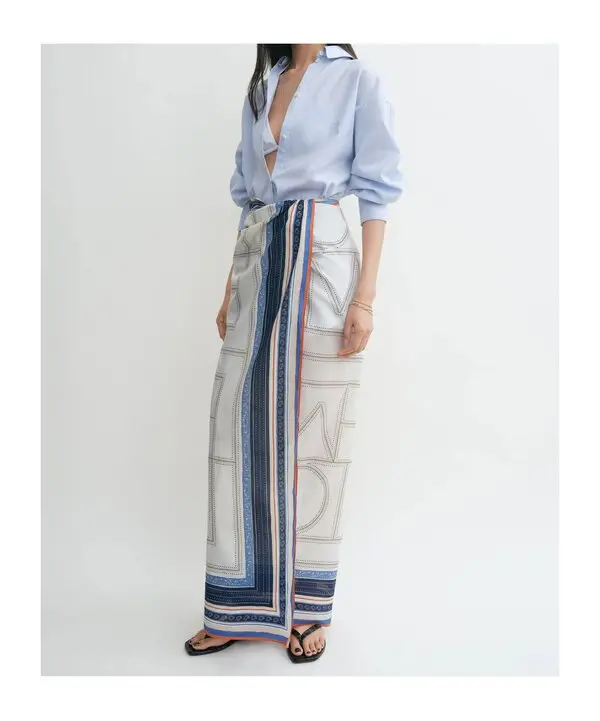 TOTEME Monogram-print Cotton Tulle Sarong - Ecru/navy