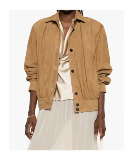Saint Laurent Suede Button-up Jacket - Tobacco
