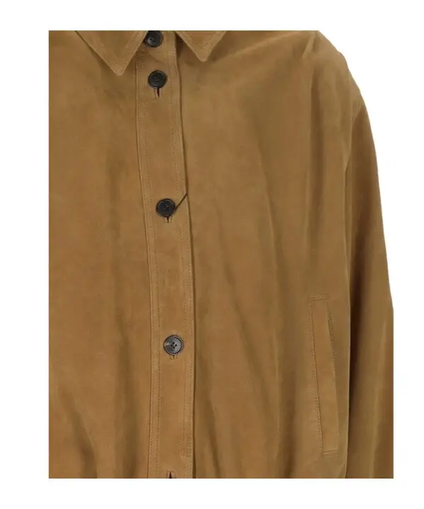 Saint Laurent Suede Button-up Jacket - Tobacco