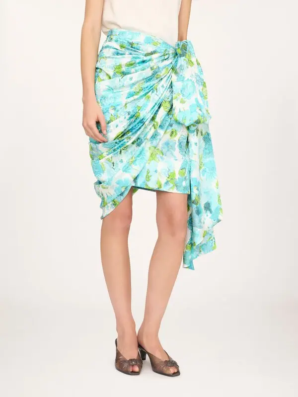 Chloé Draped Wrap Skirt With Floral Print And Bow Detail - Blue