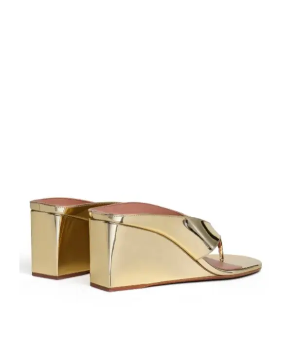 Alaïa Cube Thong Wedge Mules In Mirror Fabric - Nude