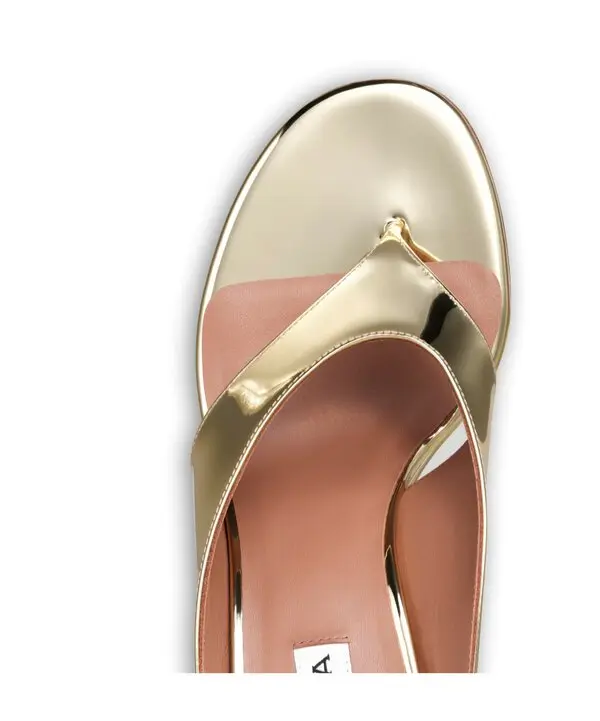 Alaïa Cube Thong Wedge Mules In Mirror Fabric - Nude