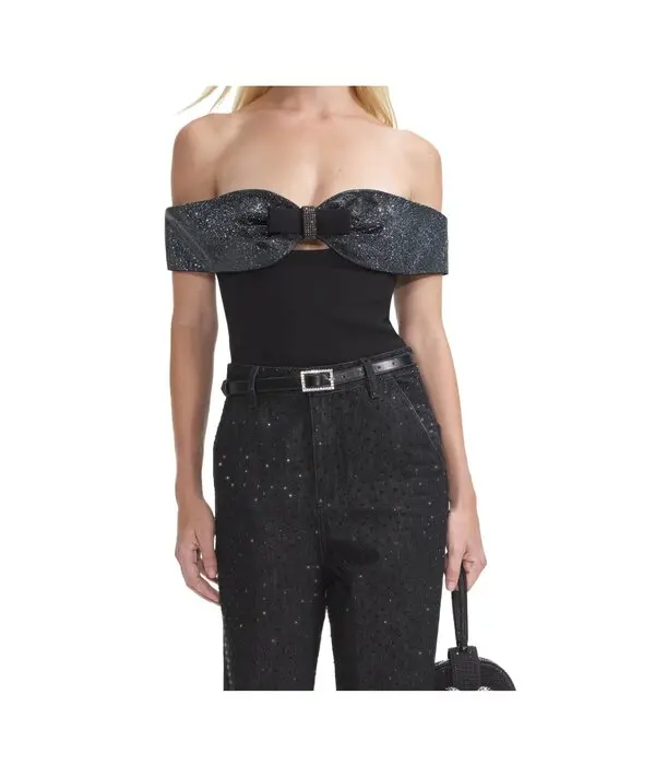 SELF-PORTRAIT Bow Detail Strapless Crepe Top