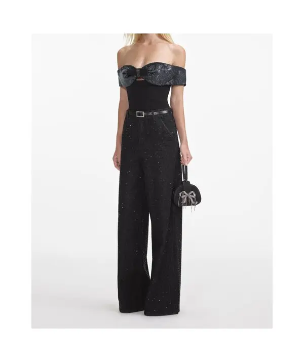 SELF-PORTRAIT Bow Detail Strapless Crepe Top