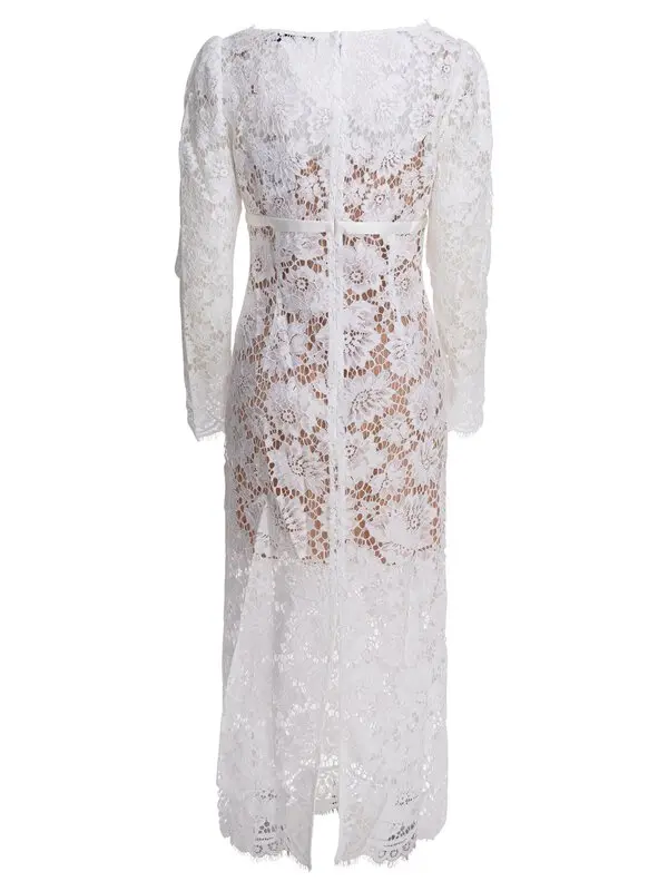 SELF-PORTRAIT Floral Lace Midi Dress With Bow Detail