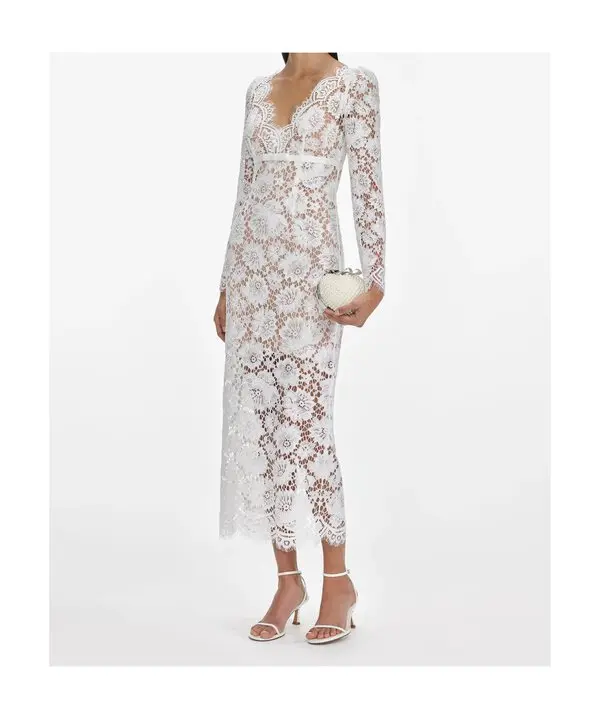 SELF-PORTRAIT Floral Lace Midi Dress With Bow Detail