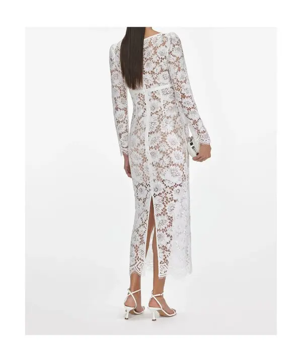 SELF-PORTRAIT Floral Lace Midi Dress With Bow Detail
