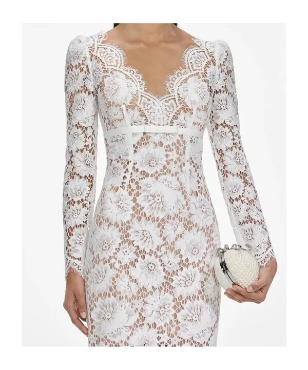 SELF-PORTRAIT Floral Lace Midi Dress With Bow Detail