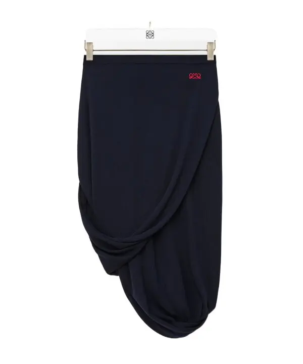 Loewe Pleated Midi Skirt With Embroidered Logo - Deep Navy Blue