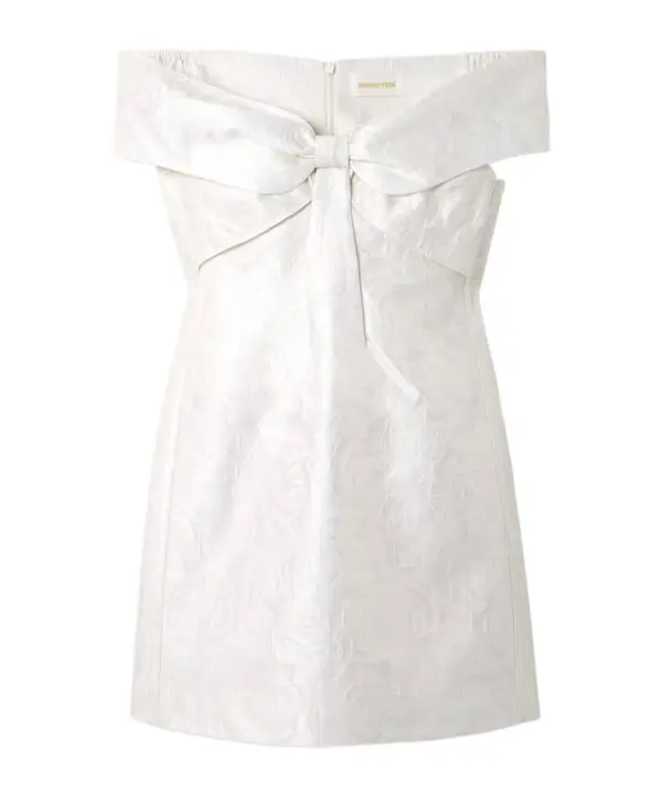 SHUSHU/TONG Off-the-shoulder Floral Jacquard Dress With Bow Detail - White