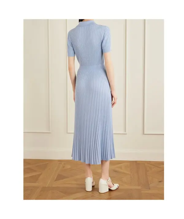 Gabriela Hearst Ribbed Silk And Cashmere-blend Midi Dress - Sky-blue